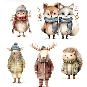 30 Watercolor Winter Animals Clipart, Winter Animals in Sweaters ...