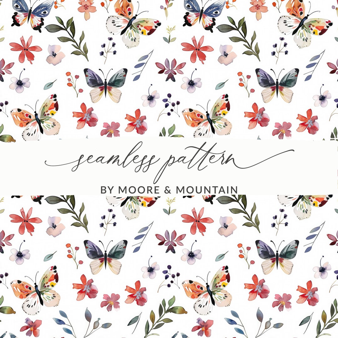 Boho Butterflies Seamless Background, Watercolor Spring Butterflies ...
