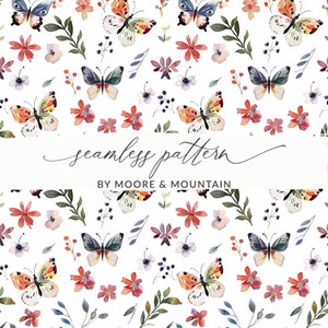 Boho Butterflies Seamless Background, Watercolor Spring Butterflies ...