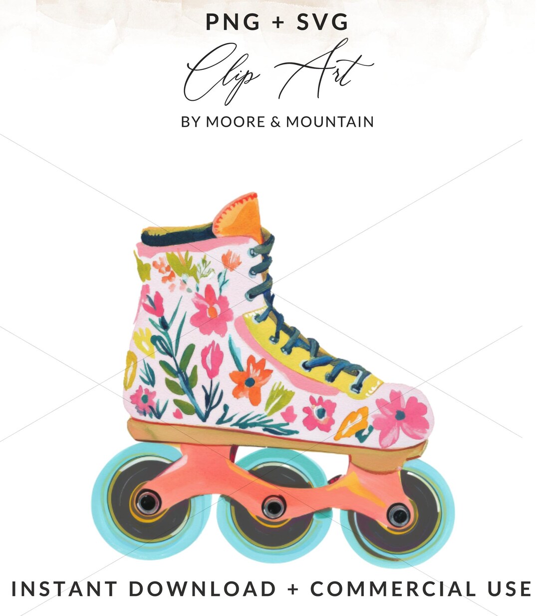 Preppy Floral Rollerblade PNG 90s Clip Art, Cute Rainbow Clipart ...