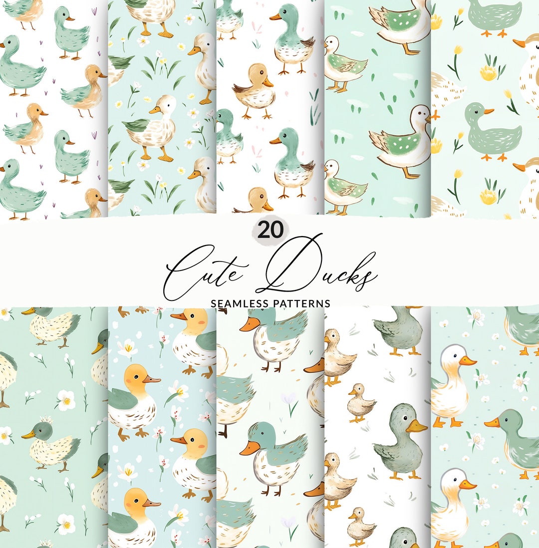 Cute Seamless Duck Patterns, Ducks Seamless Patterns, Duck Digital ...