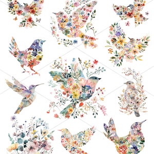 Spring Birds Clipart, Floral Bird Clip Art Set, Boho Bird Clipart ...