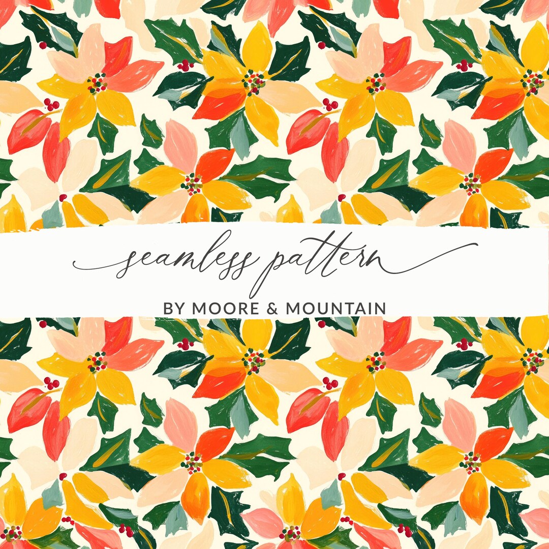 Seamless Gold Christmas Poinsettia Pattern Digital File, Yellow ...