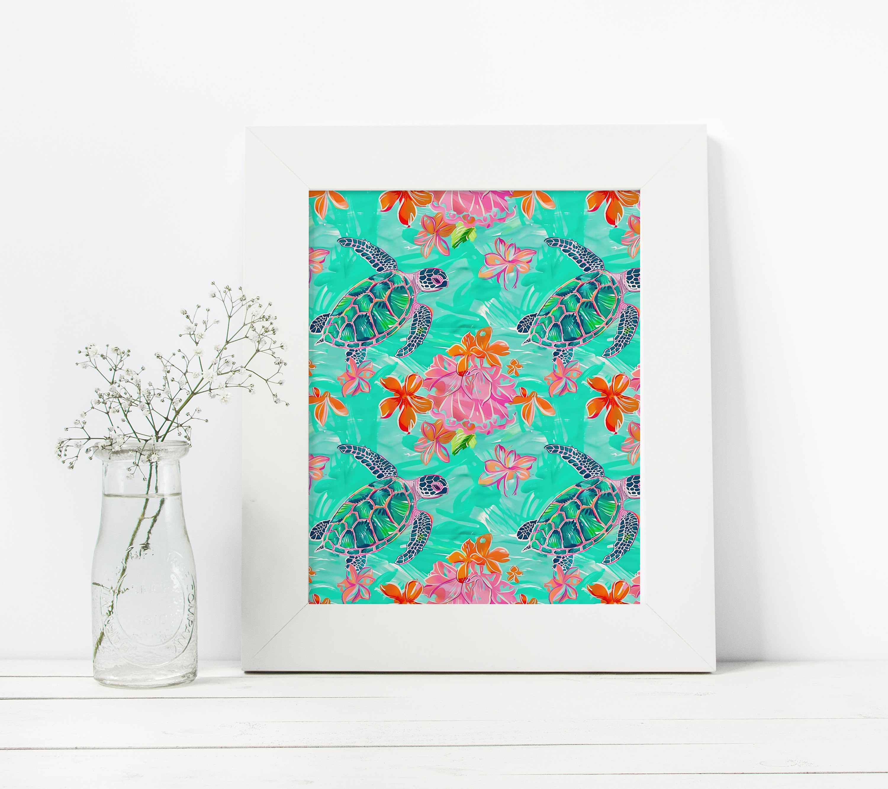 Seamless Sea Turtle Pattern, Neon Sea Turtle Background, Preppy Sea ...