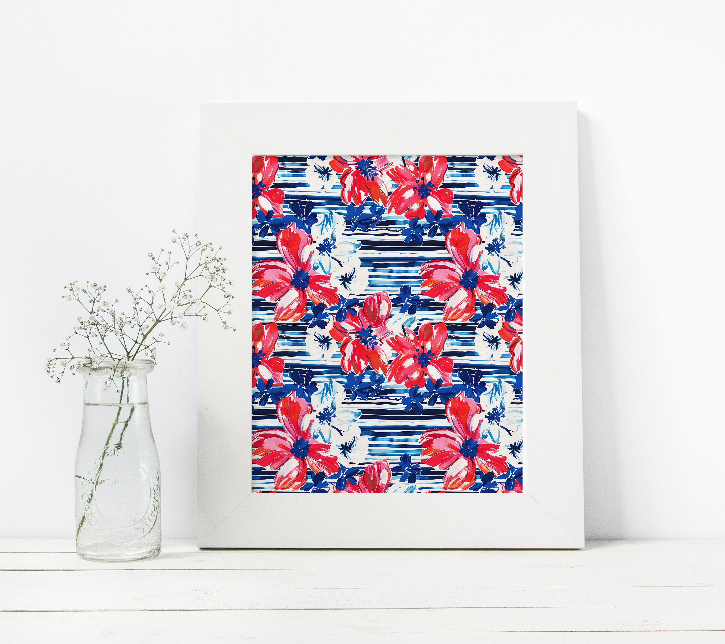 Red White and Blue Flowers Seamless Patriotic Pattern, Seamless Red ...
