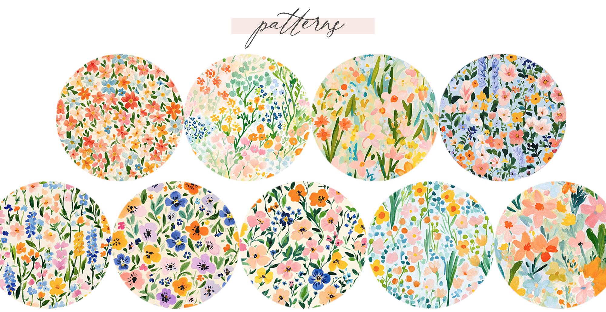 40 Modern Spring Floral Patterns, Painted Spring Flowers Seamless ...