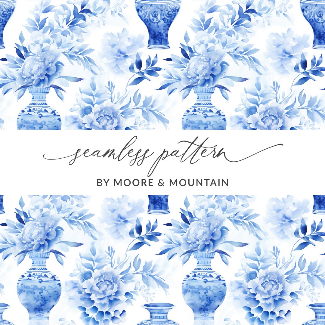 Traditional Chinoiserie Blue Pattern, Seamless Chinoiserie Vase Pattern ...