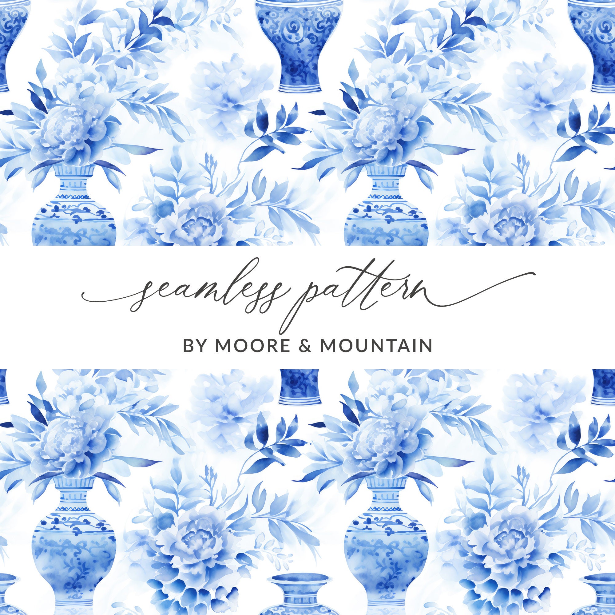 Traditional Chinoiserie Blue Pattern, Seamless Chinoiserie Vase Pattern ...
