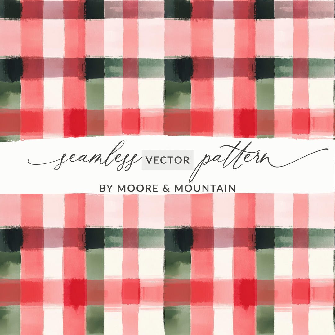 VECTOR Red Green Plaid Digital Paper, Watercolor Check Pattern ...