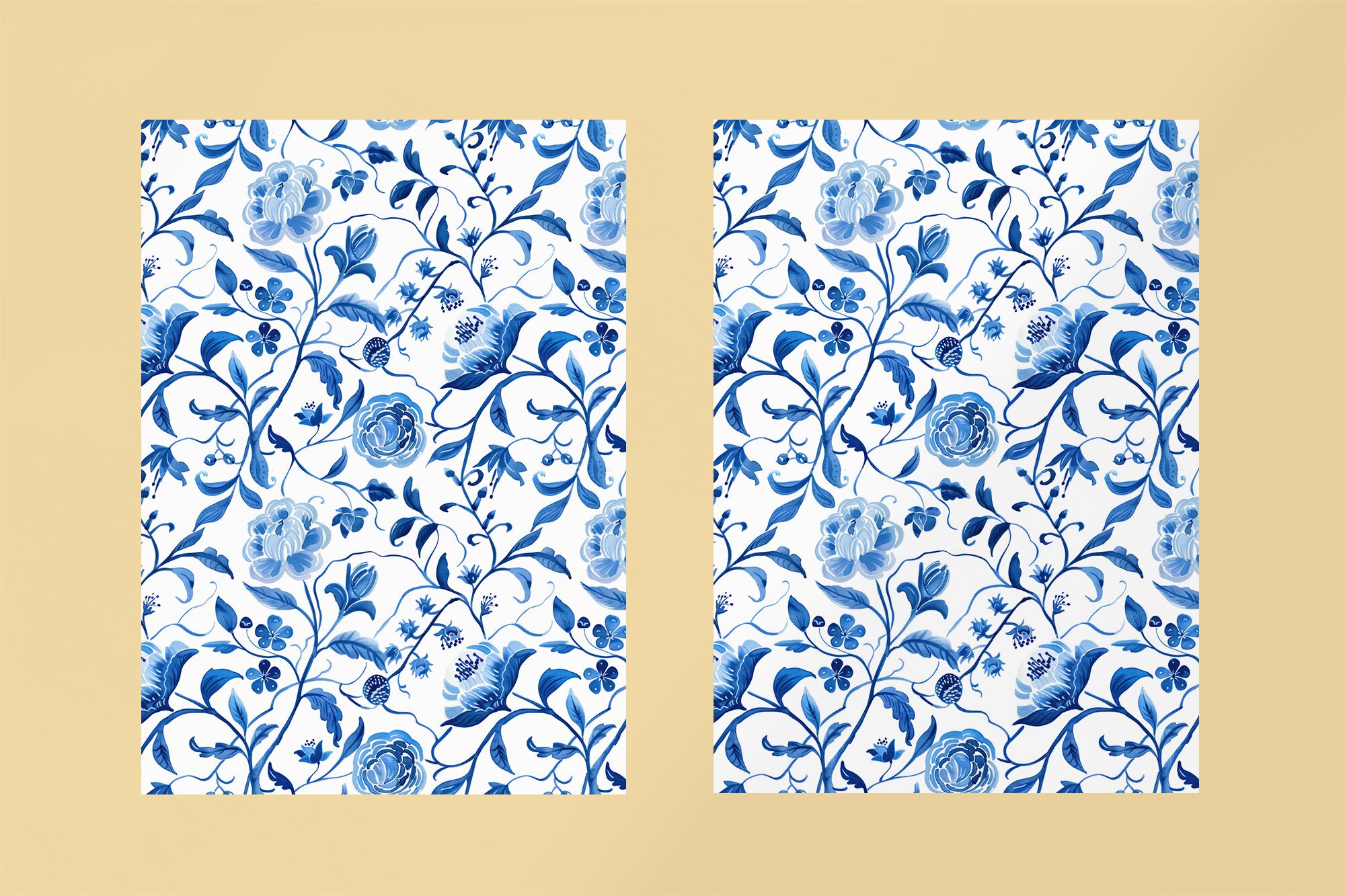 Elegant Painted Chinoiserie Seamless Background, Blue Chinese Flower ...