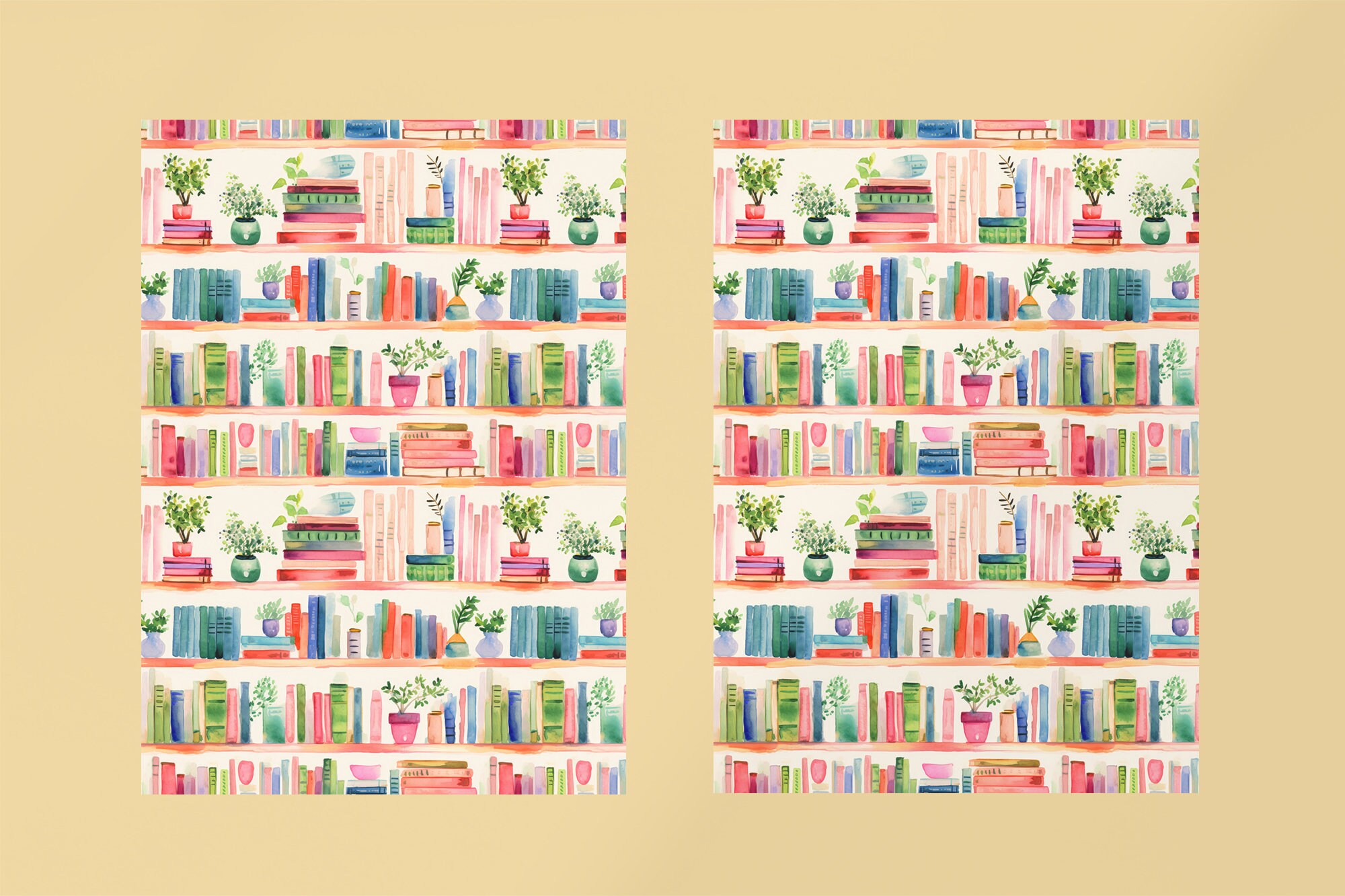 Watercolor Bookshelf Seamless Pattern, Modern Books Pattern, Pink ...
