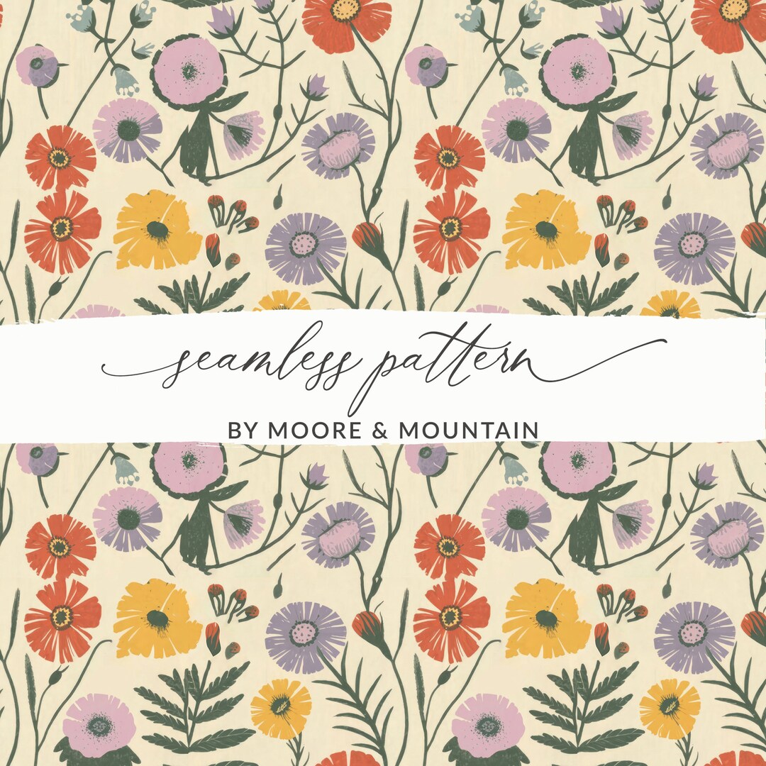 Cottagecore Wallpaper Seamless Floral Pattern PNG File, Purple and ...