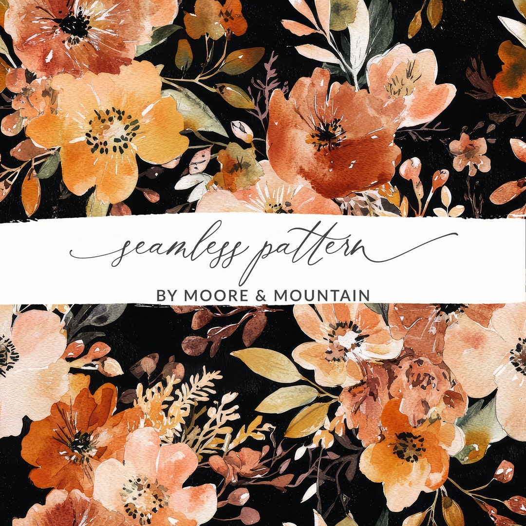 Rust Floral Background for Fall Seamless Pattern, Dark Fall Floral ...