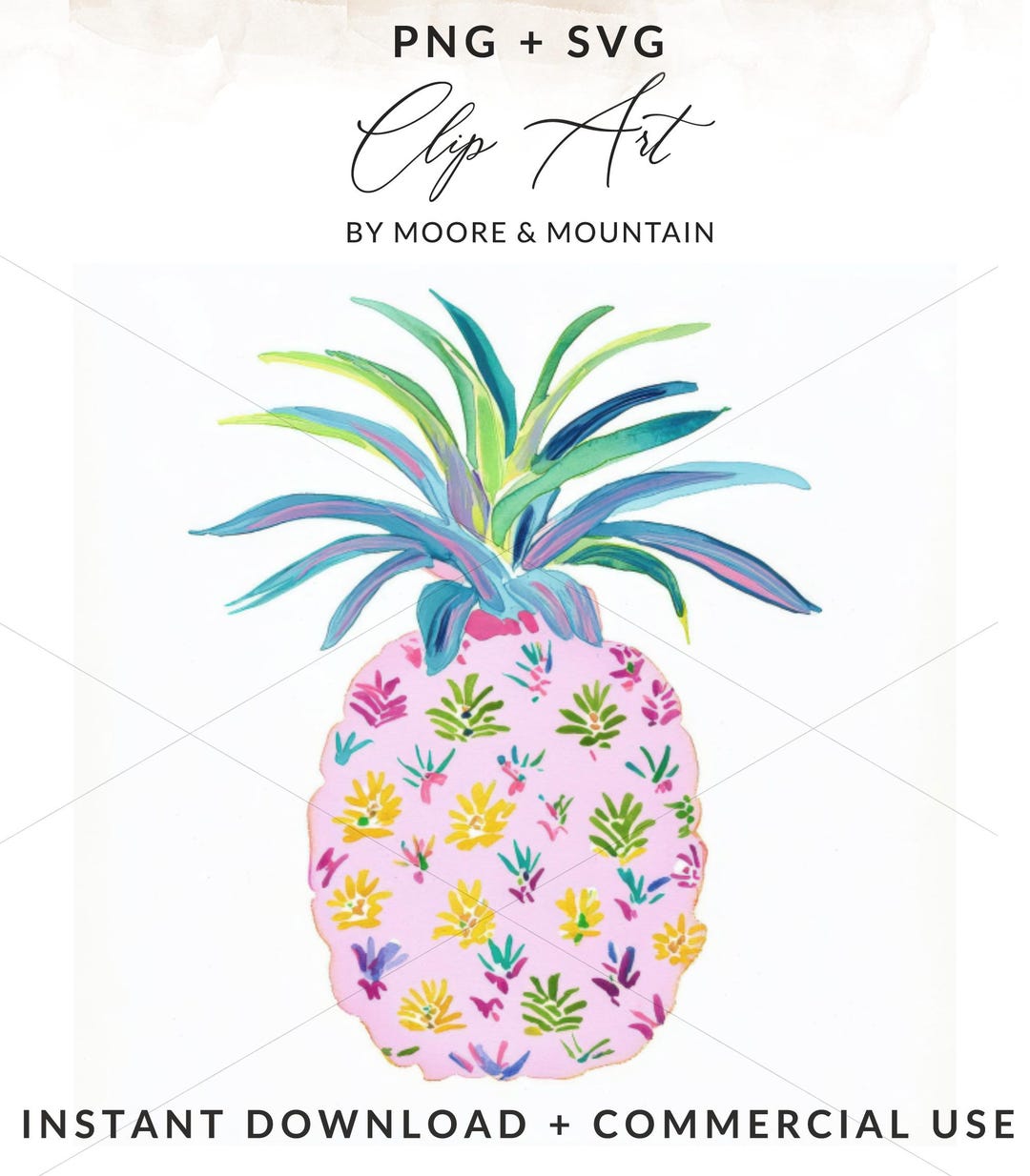 Preppy Painterly Pineapple SVG PNG Clipart, Hand Painted Gouache Style ...
