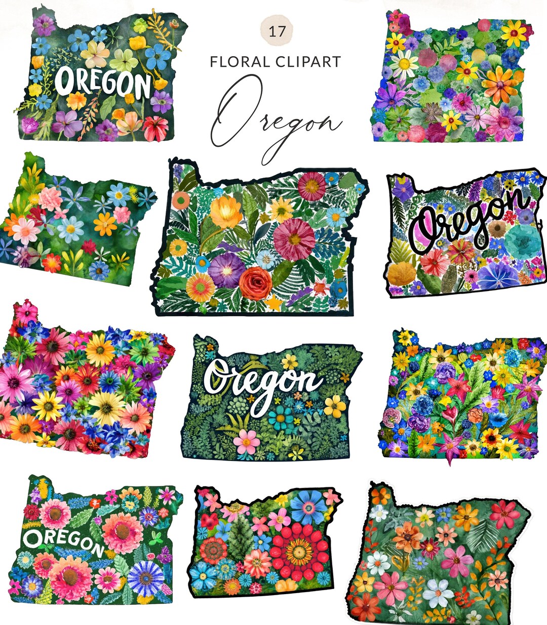 State of Oregon Clipart, Oregon State PNG, Floral Oregon State With ...