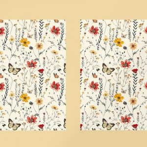 Seamless Butterfly Field Wildflower Pattern, Butterflies and Wildflowers Spring Background ...