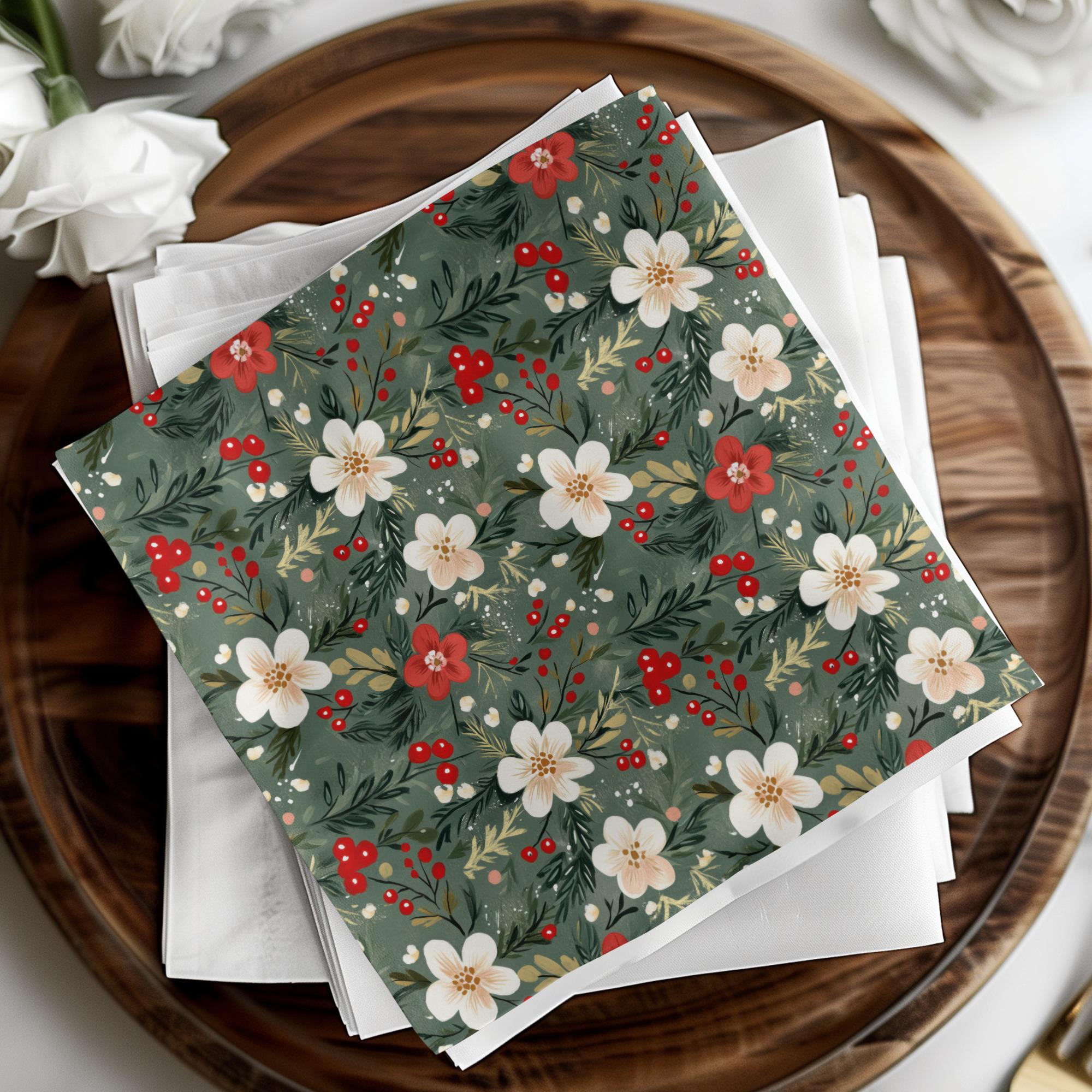 Sage Green Christmas Seamless Pattern Digital Paper, Christmas Flower ...