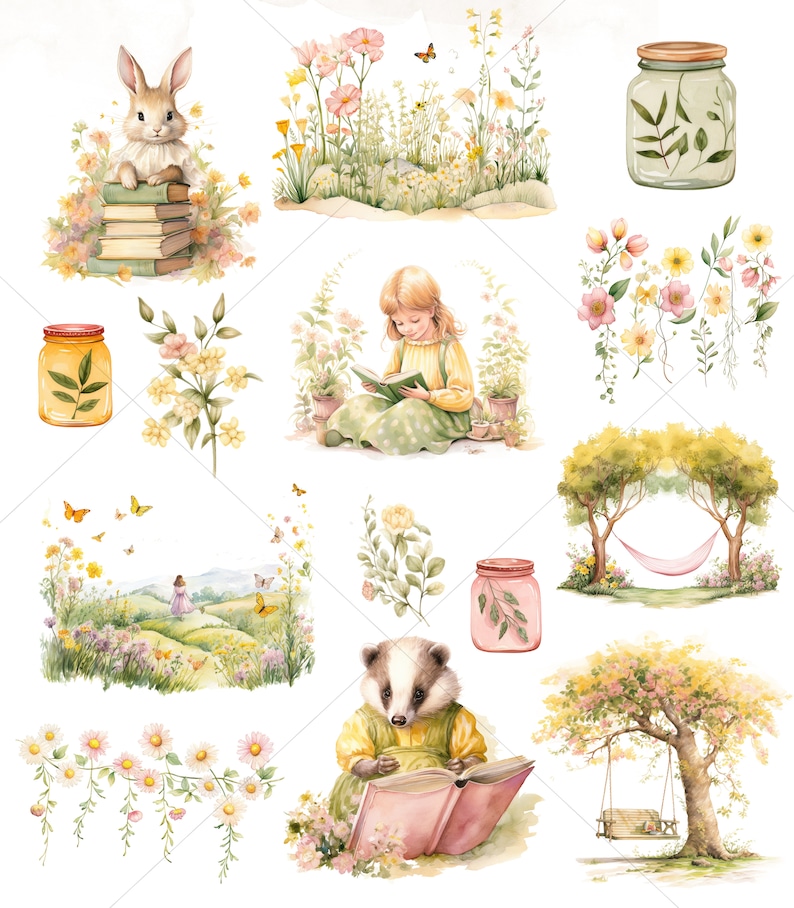 70 Spring Cottagecore Clipart Set, Watercolor Cottagecore Clipart ...