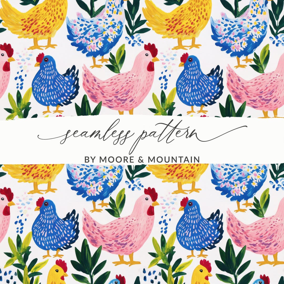 Seamless Chickens Digital Paper, Colorful Farmhouse Digital Pattern ...