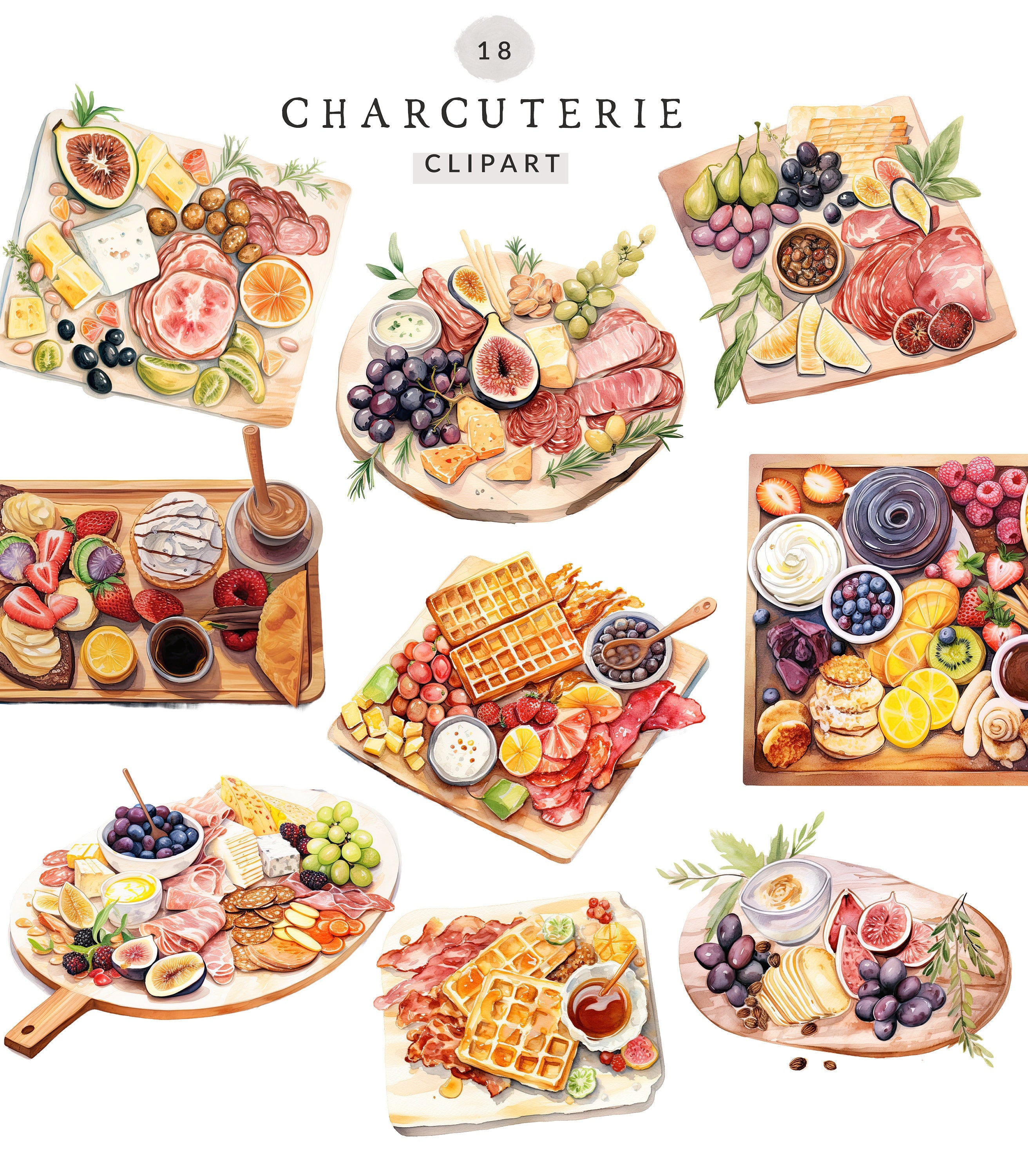 Watercolor Charcuterie Clipart Collection, Watercolor Brunch Clipart ...