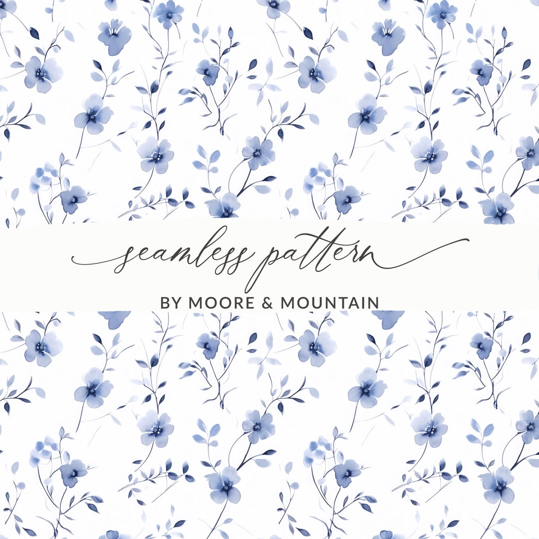 Delicate Blue Flower Pattern, Dainty Blue Watercolor Floral Pattern ...