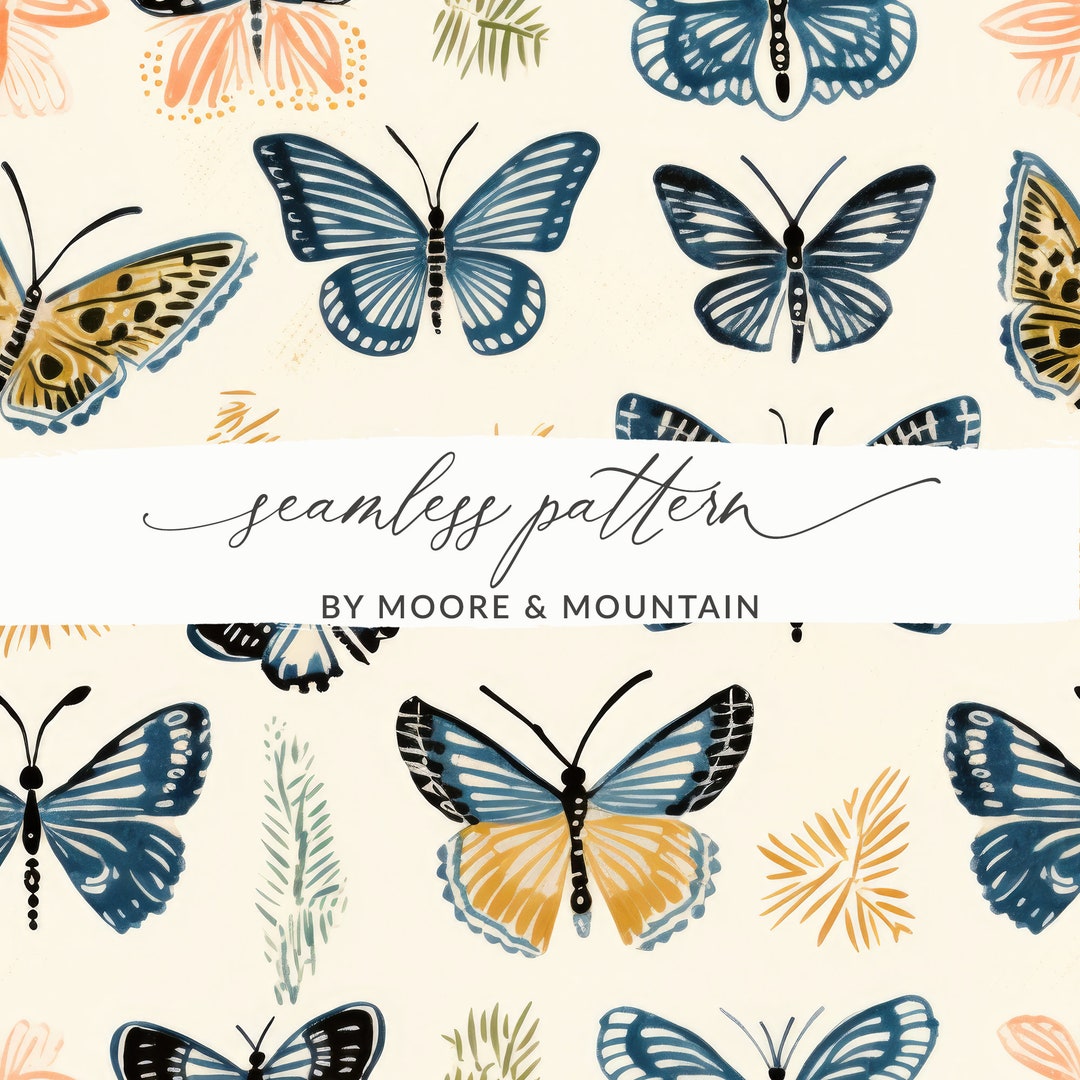 Boho Butterflies Background, Digital Boho Butterfly Pattern, Modern ...