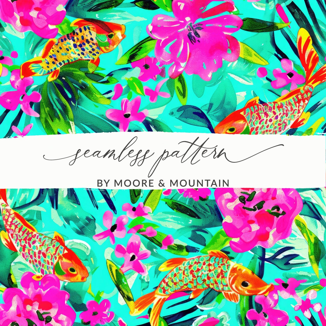 Goldfish Seamless Background, Neon Preppy Fish Pattern, Repeating Koi ...