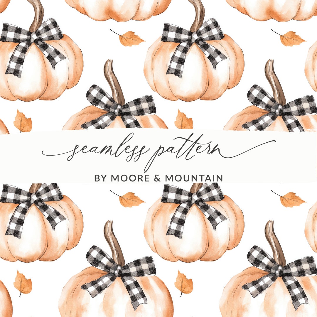 Fall Farmhouse Background Modern Fall Pumpkin With Bow Pattern, Black ...