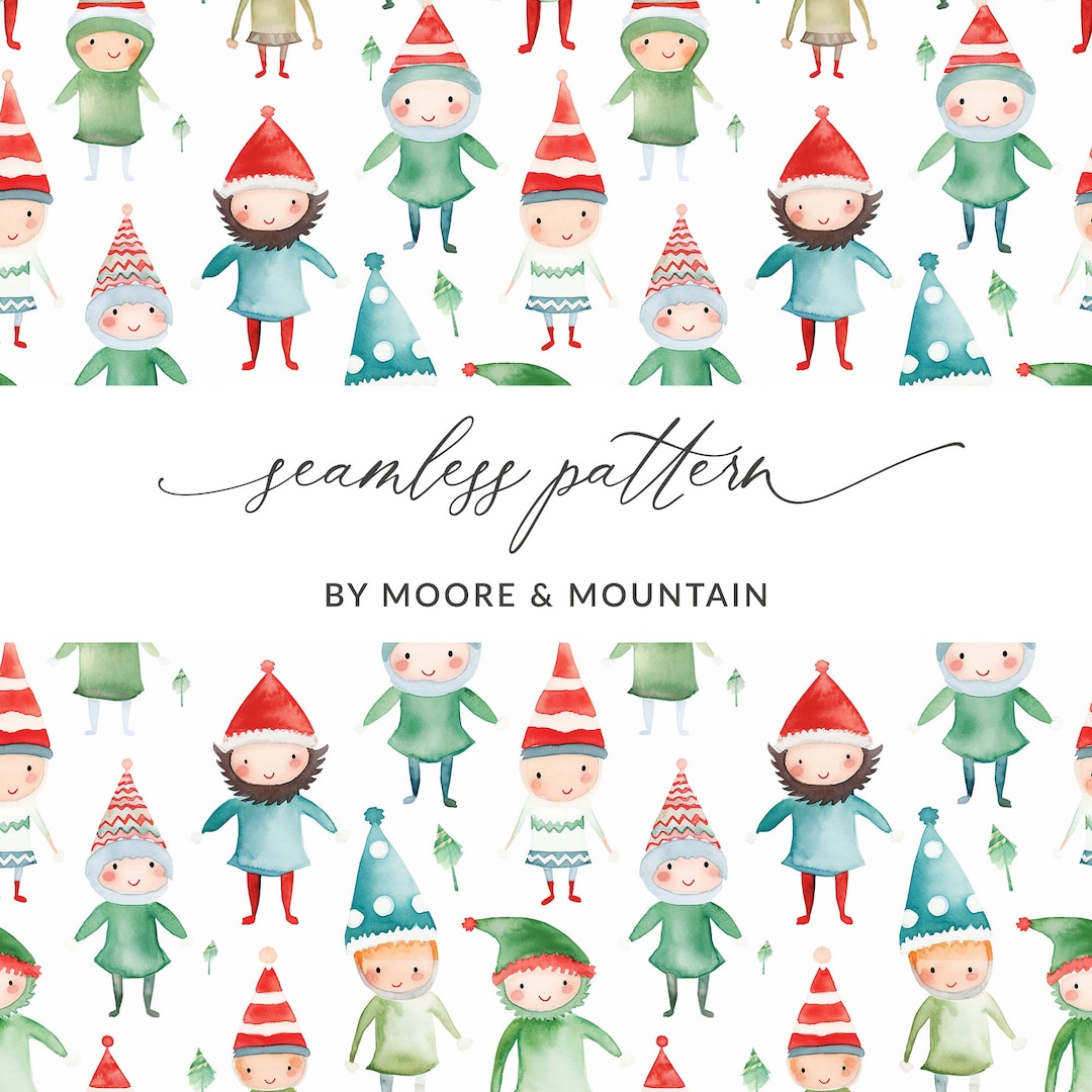 Cute Elf Seamless Elf Pattern, Watercolor Elf Digital Paper, Seamless ...