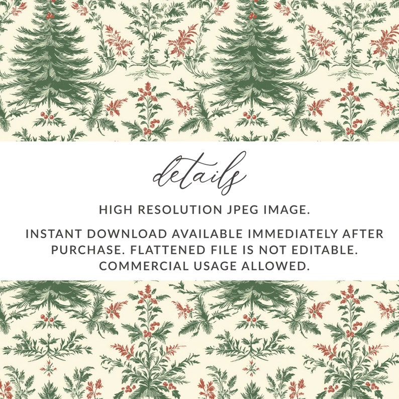 Vintage Tree Toile Seamless Pattern Antique Style Christmas Tree Toile ...