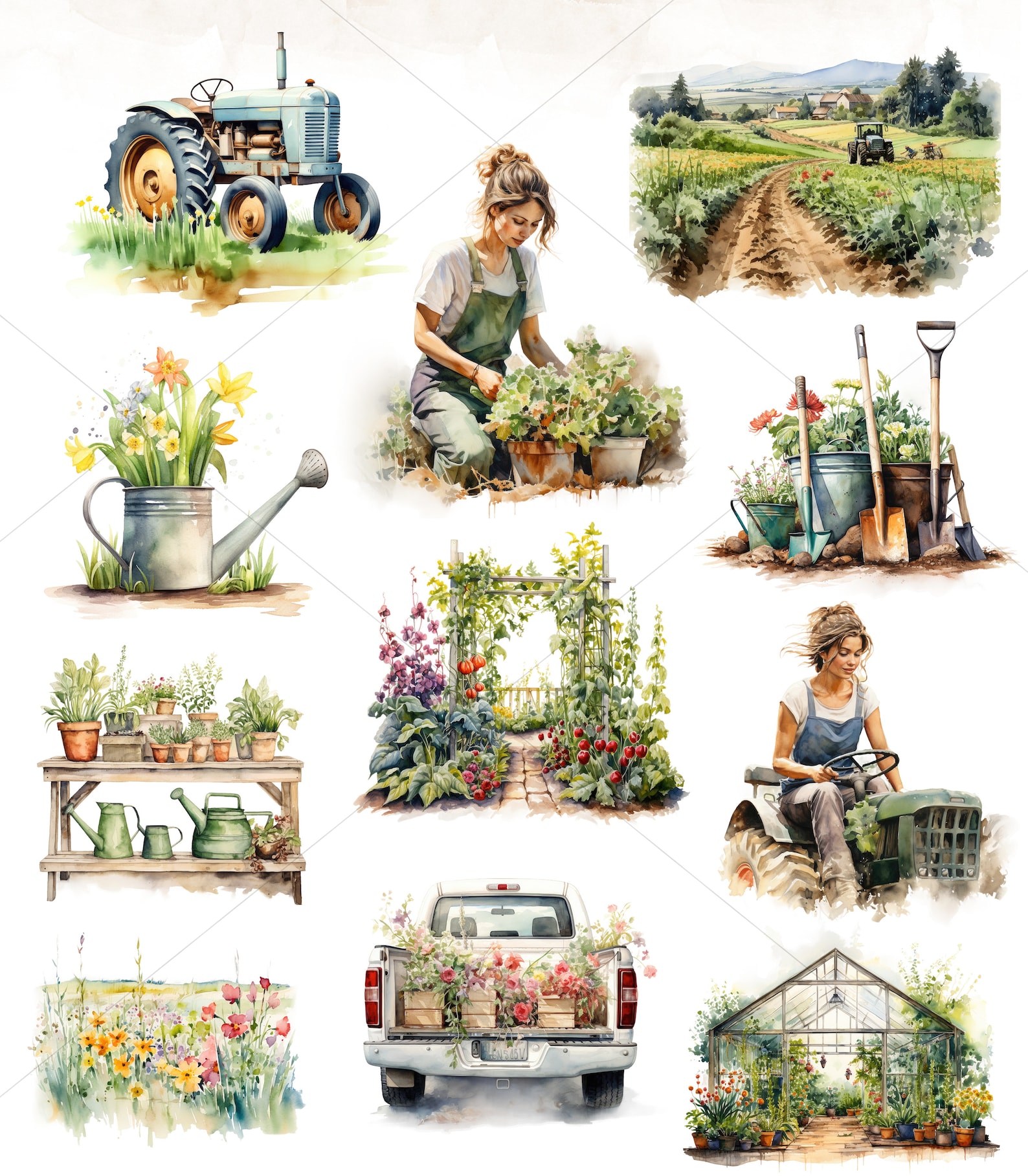 40 Watercolor Gardening Clipart PNG Images, Flower Farmer Clipart ...