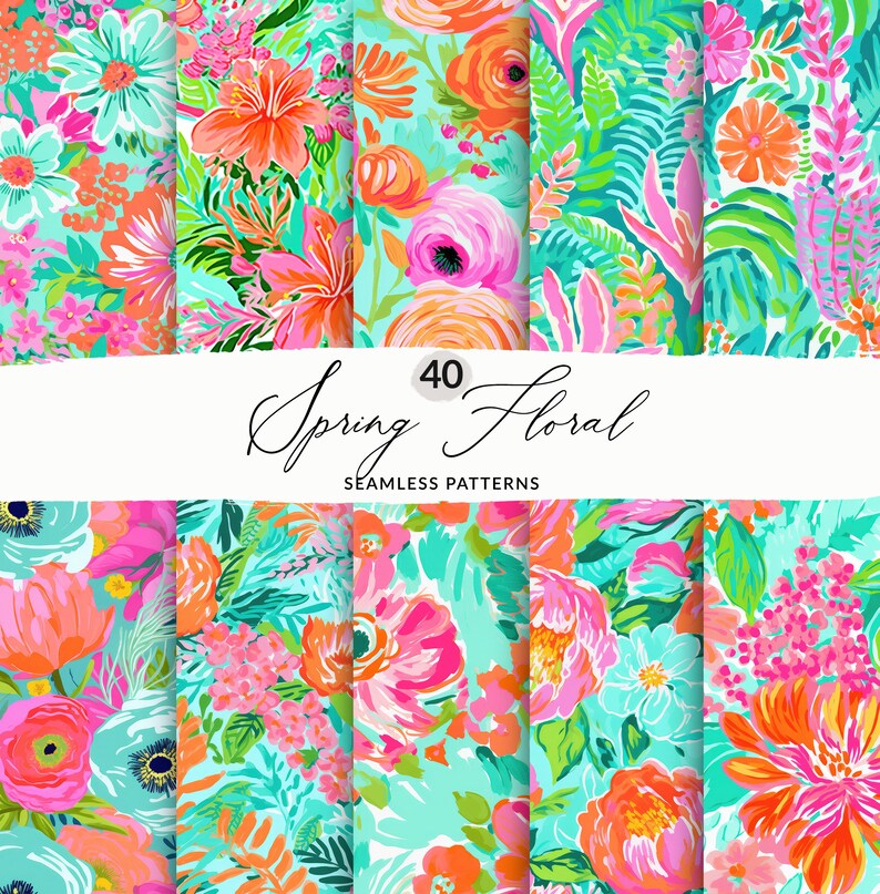 40 Preppy Spring Floral Patterns, Preppy Tulip Seamless Pattern, Preppy ...