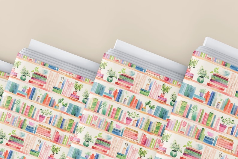 Watercolor Bookshelf Seamless Pattern, Modern Books Pattern, Pink ...