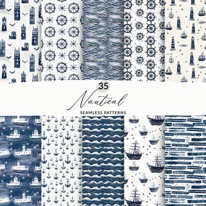 35 Seamless Nautical Backgrounds Set, Sailboat Seamless Patterns ...