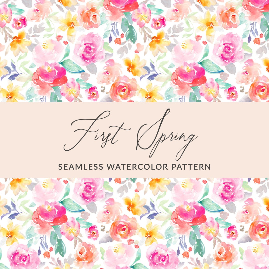 Watercolor Pink Spring Seamless Background Repeating Colorful Floral ...