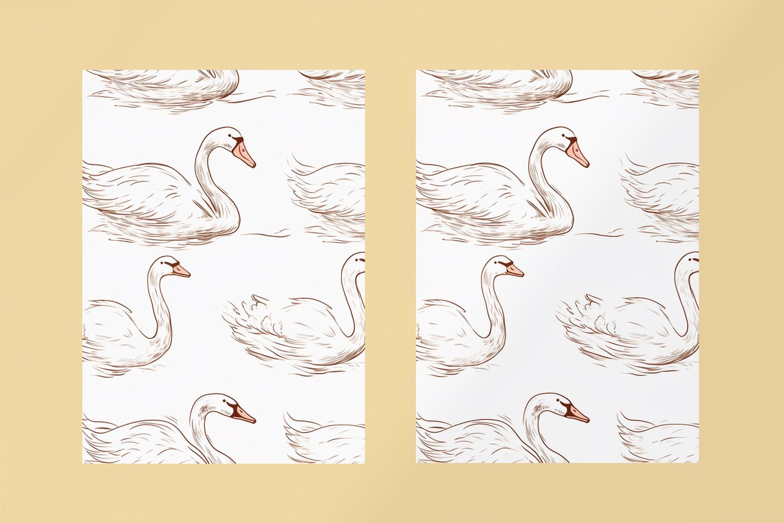 Seamless Swan Pattern, Sketched Swans Seamless Background Pattern, Cute ...