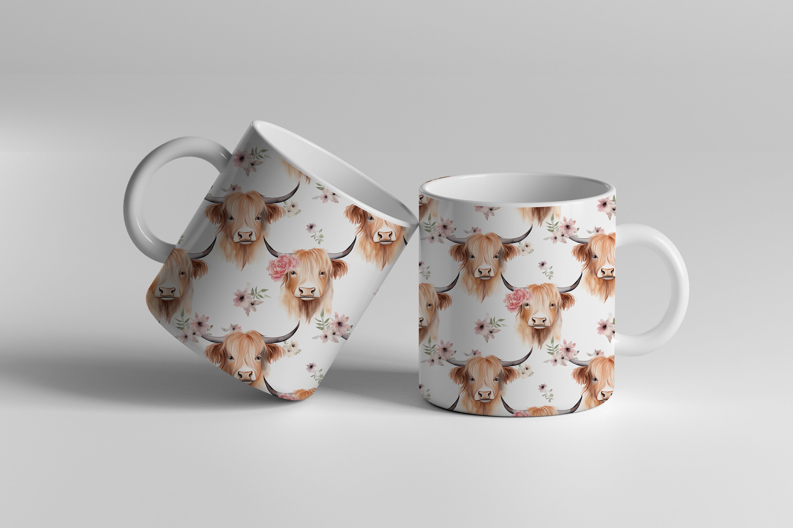 Seamless Highland Cow Pattern, Boho Highland Cow Digital Paper ...