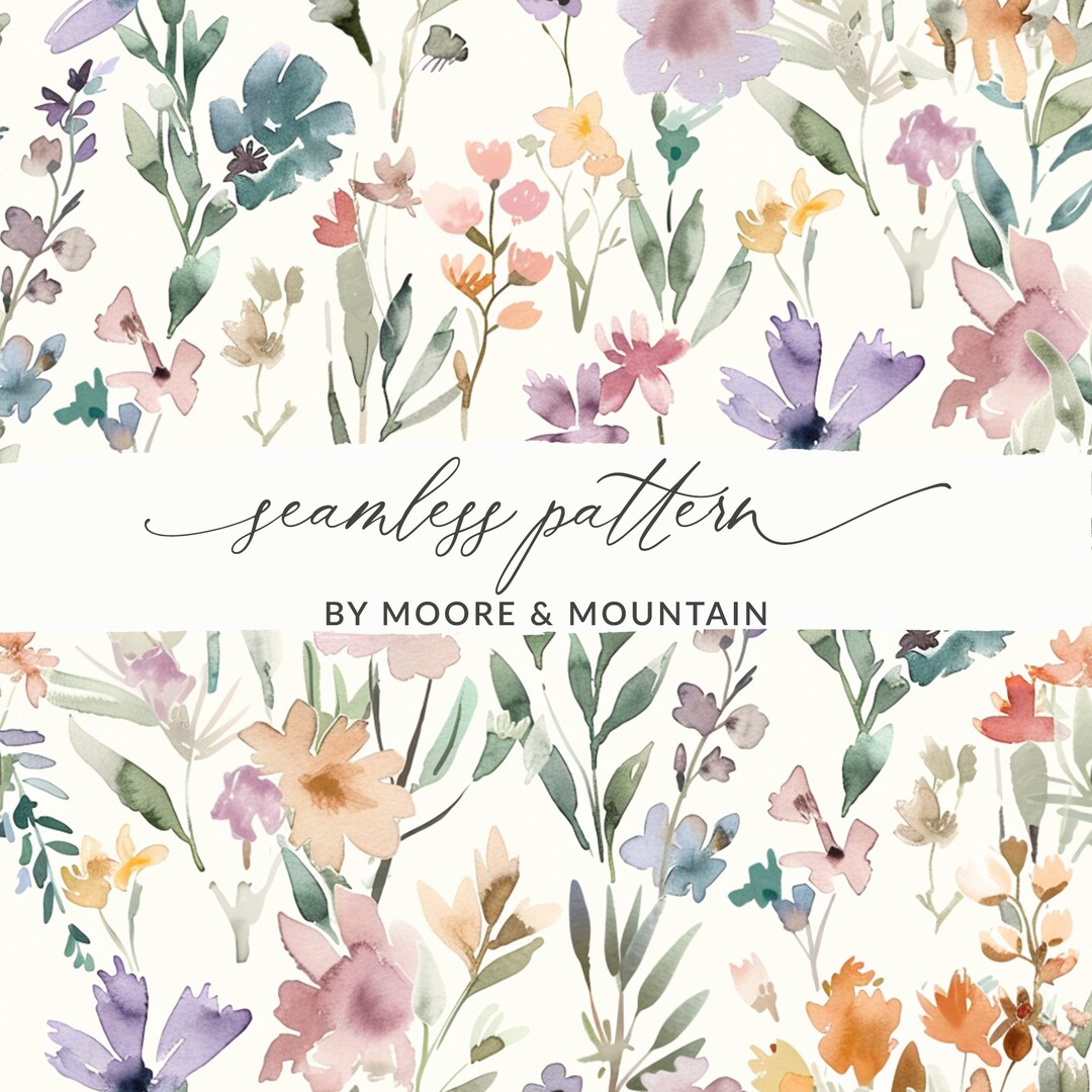 Spring Dainty Flower Stems, Painted Seamless Blooms Pattern With ...