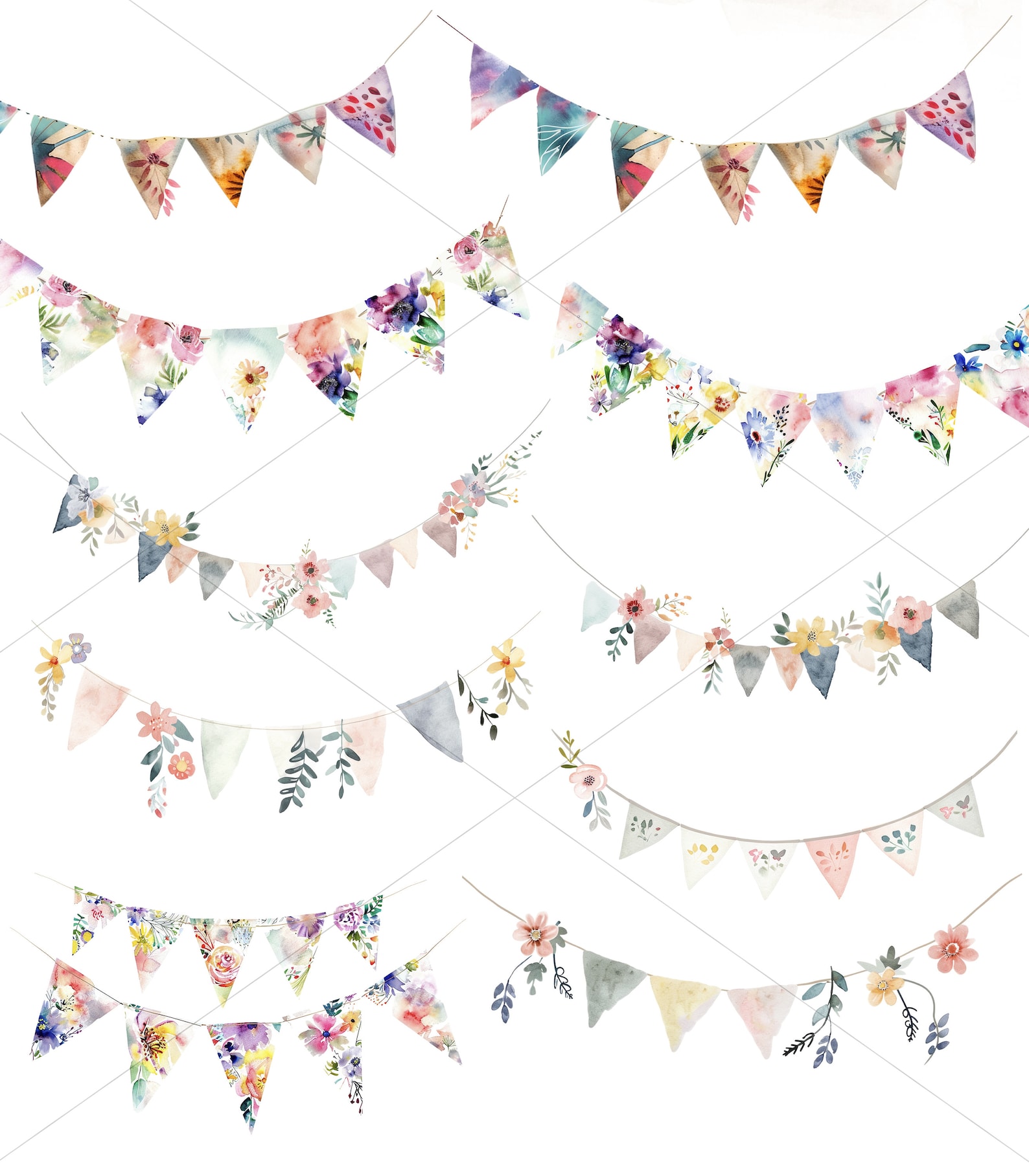 40 Watercolor Bunting Clipart, Cute Painted Bunting Flag Clip Art ...