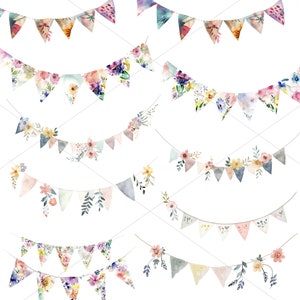 40 Watercolor Bunting Clipart, Cute Painted Bunting Flag Clip Art ...