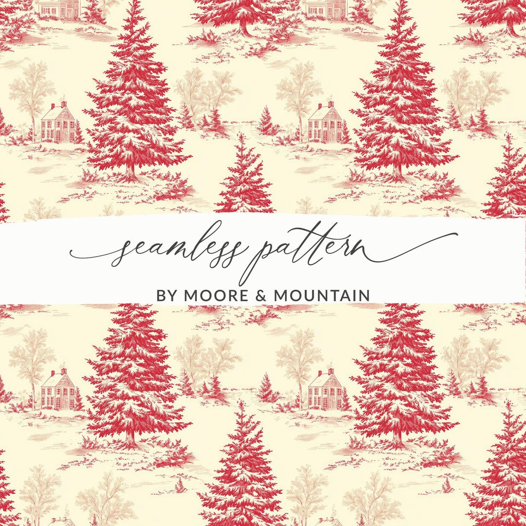 Vintage Red Christmas Toile Seamless Pattern Classic Red Toile Pattern ...