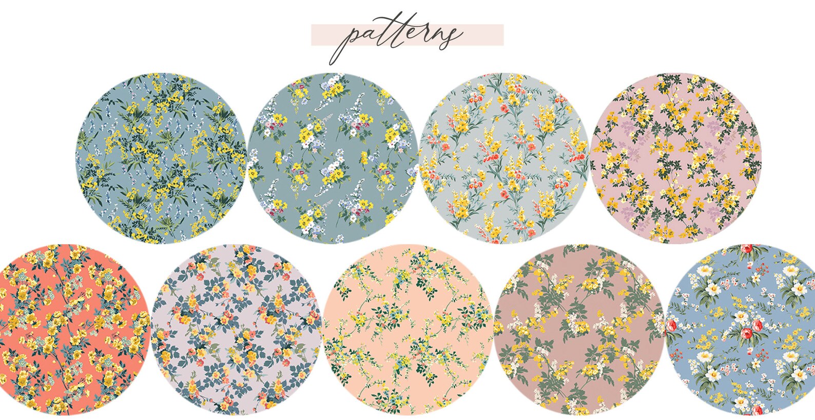 47 Vintage Ditsy Floral Pattern Set, Muted Color Ditsy Flower Patterns ...