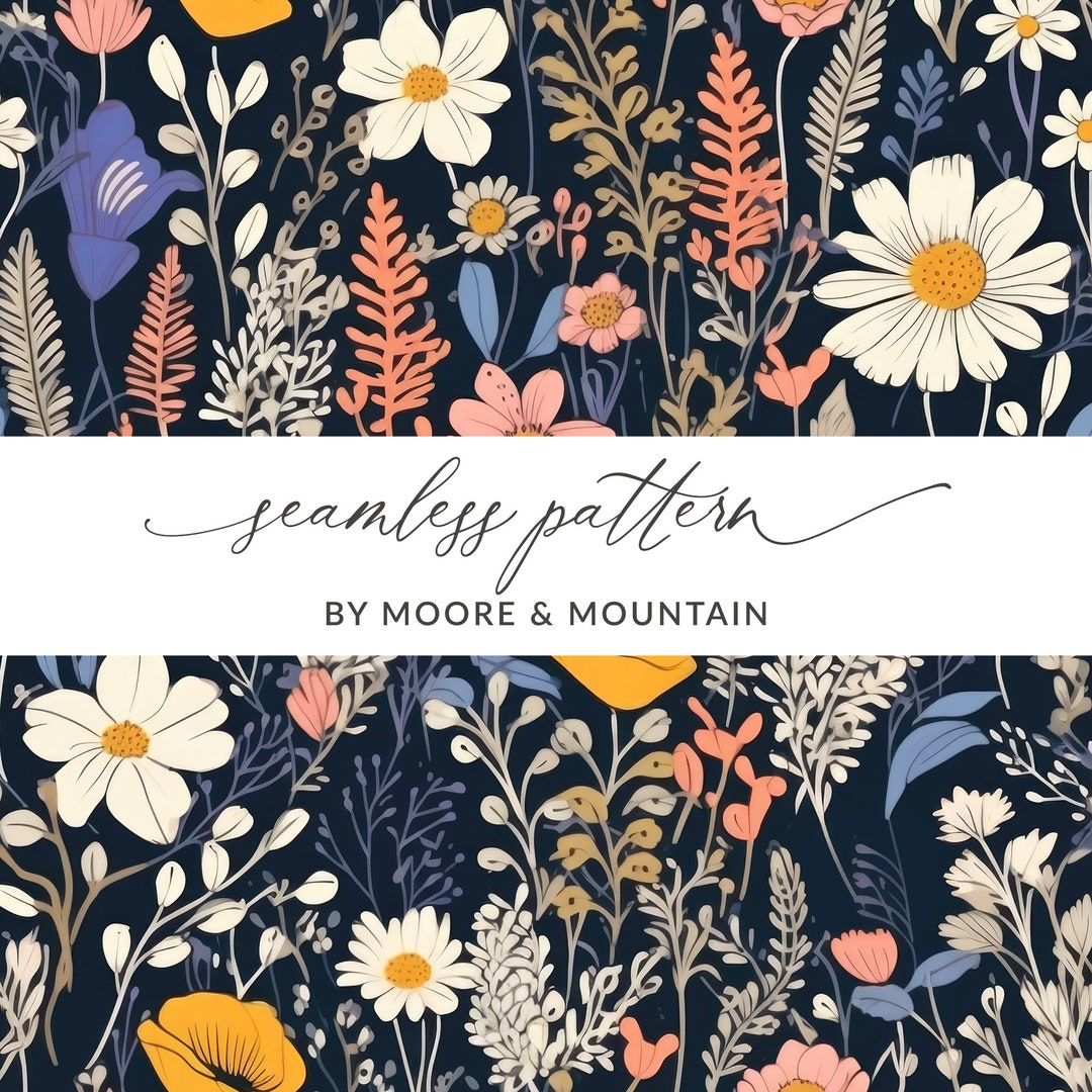 Navy Blue Flower Pattern, Cute Navy Blue Daisy Pattern, Seamless Navy ...