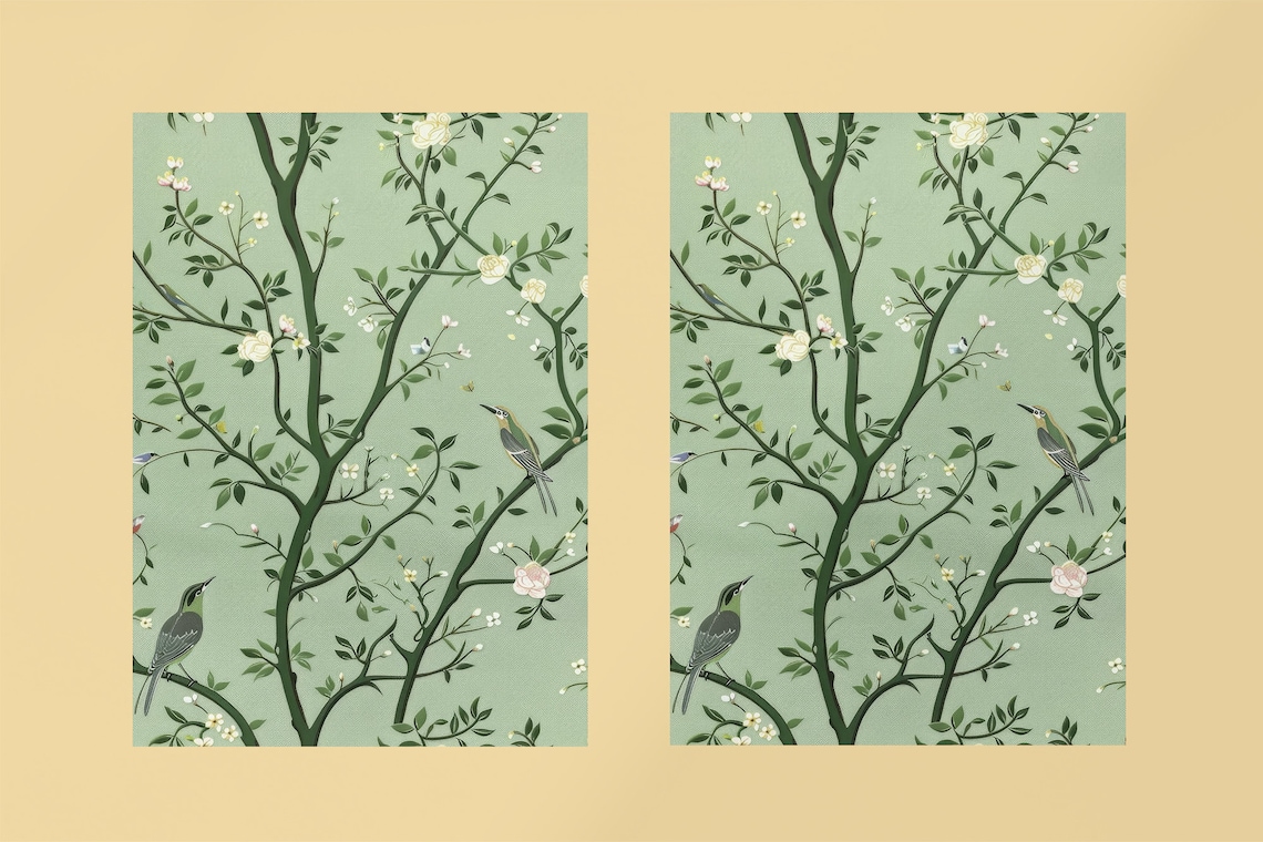 Sage Green Chinoiserie Floral Pattern, Seamless Green Chinoiserie ...