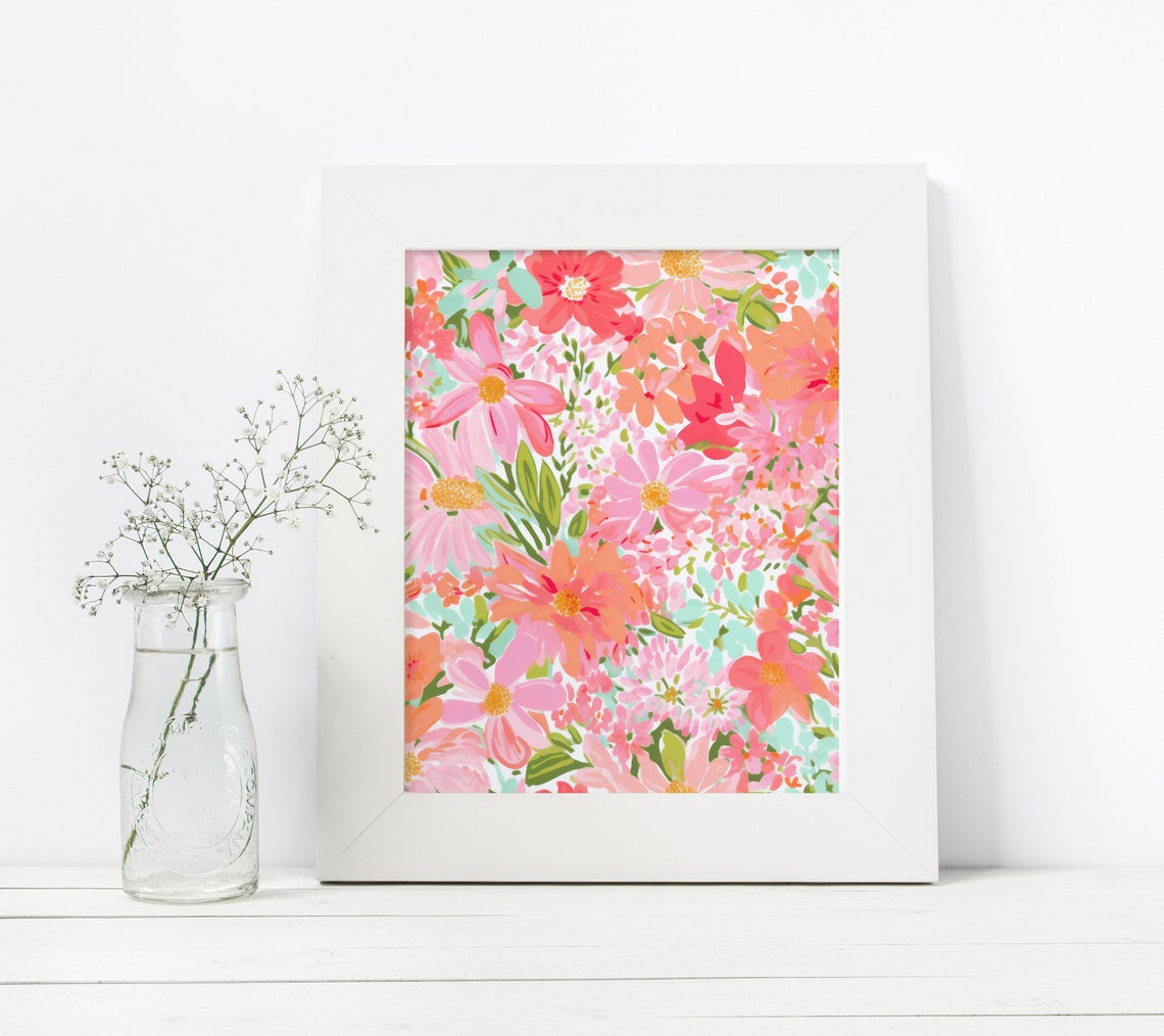 Neon Pink Flowers Background, Pink and Red Flower Pattern, Summer ...