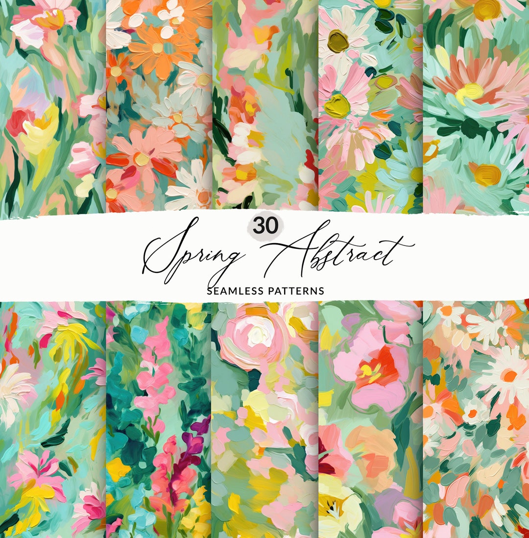 30 Painted Blooms Spring Pattern Set, Seamless Painted Spring Floral ...