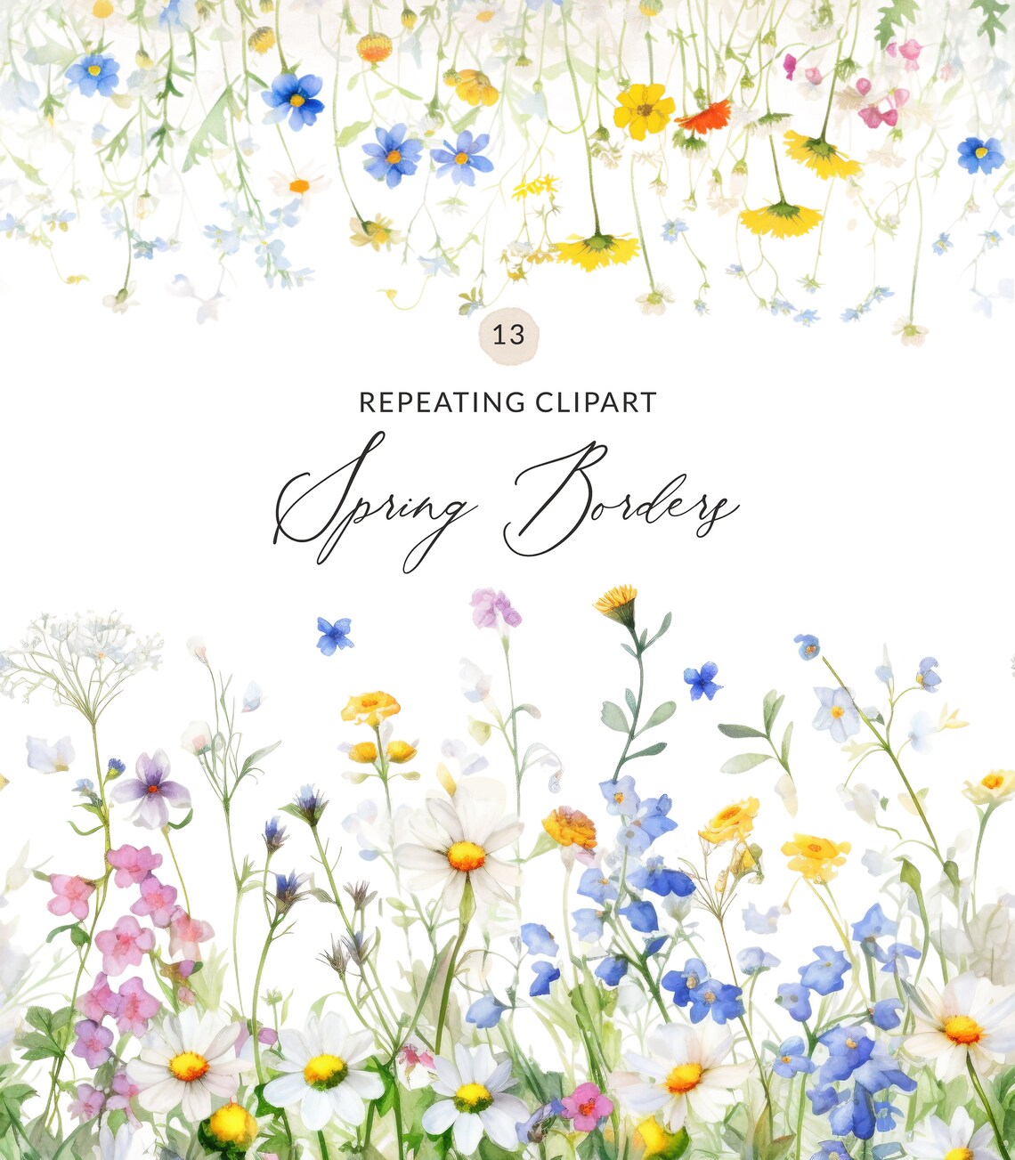 Field Floral Border Clipart, Floral Meadow Clipart, Daisy Clipart ...
