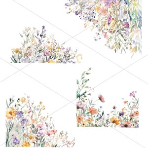 Watercolor Seamless Border Set, Floral Watercolor Borders, Spring Field ...
