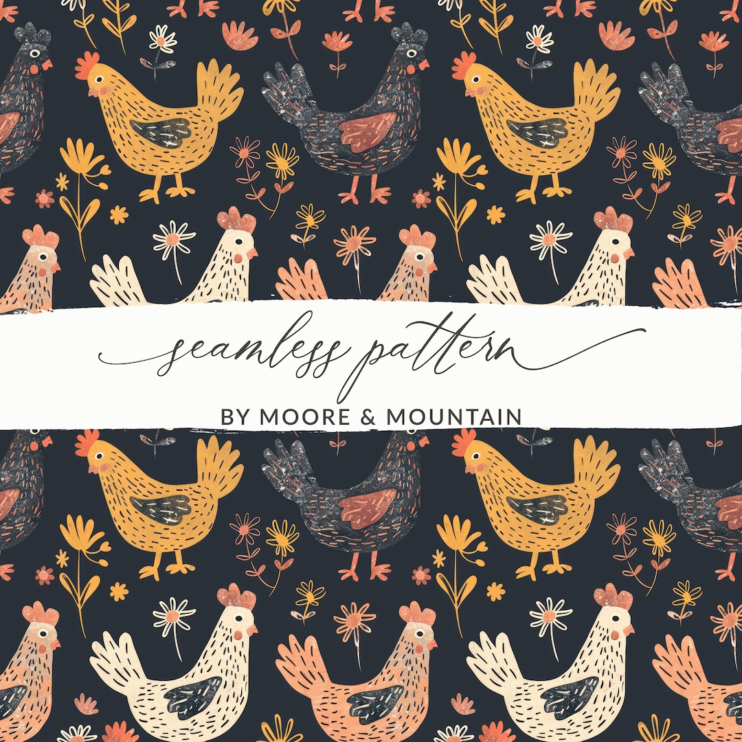 Seamless Chickens Pattern, Dark Chickens Seamless Background Seamless ...