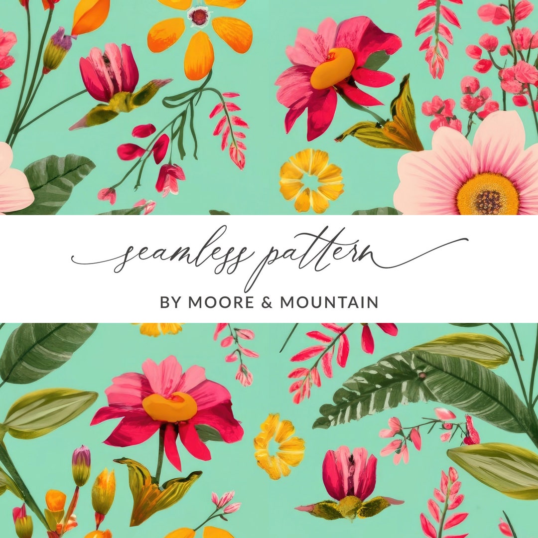 Bright Turquoise Floral Pattern Seamless Teal Blue Flowers Pattern for ...